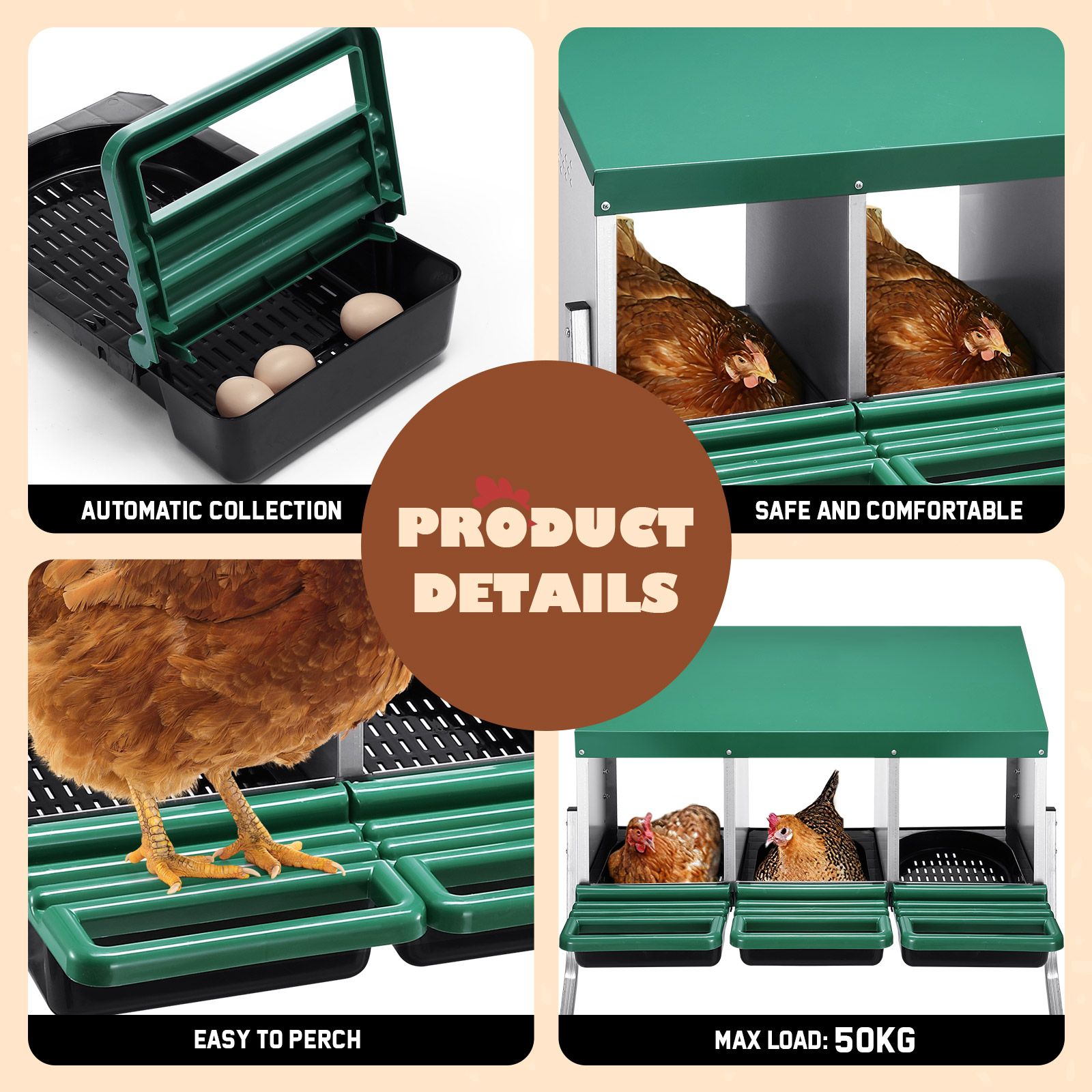 3 Hole Chicken Nesting Box Roll Away Hen Laying Boxes Chook Poultry Egg ...