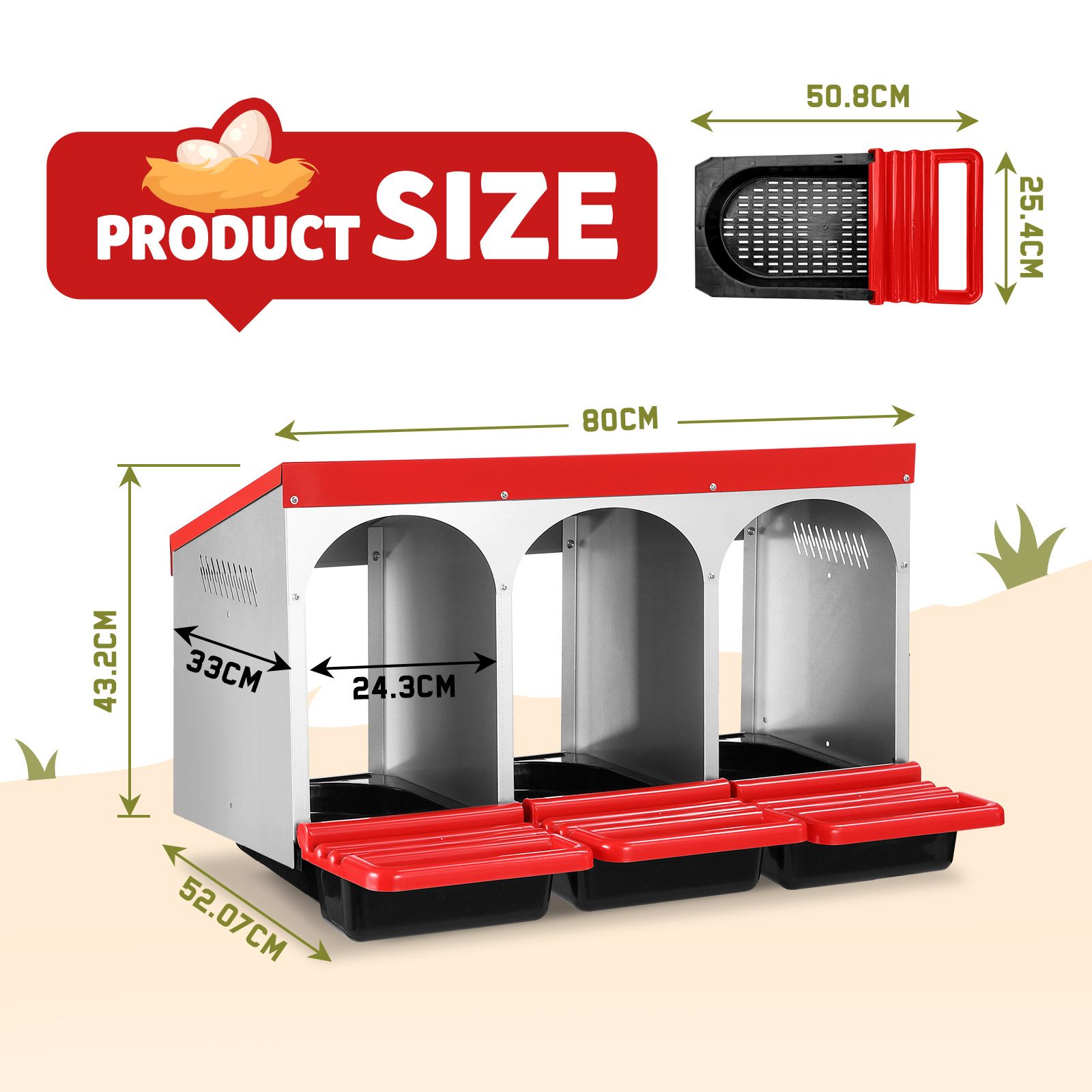 3 Hole Chicken Nesting Box Hen Roll Away Laying Boxes Chook Nest ...