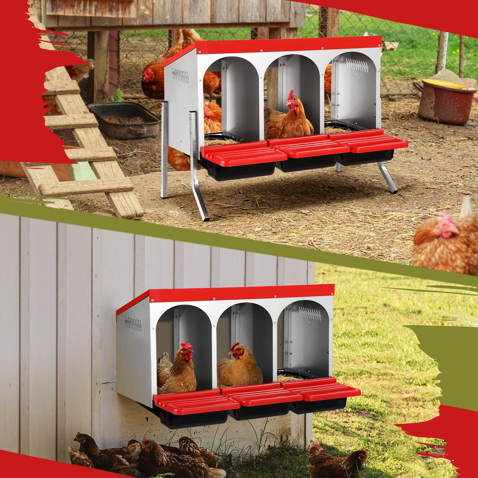 3 Hole Chicken Nesting Box Roll Away Hen Chook Laying Boxes Poultry ...