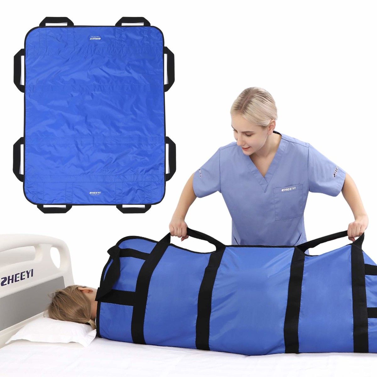 120*100cm BLue-Positioning Bed Pad with Handles Hospital Sheets ...