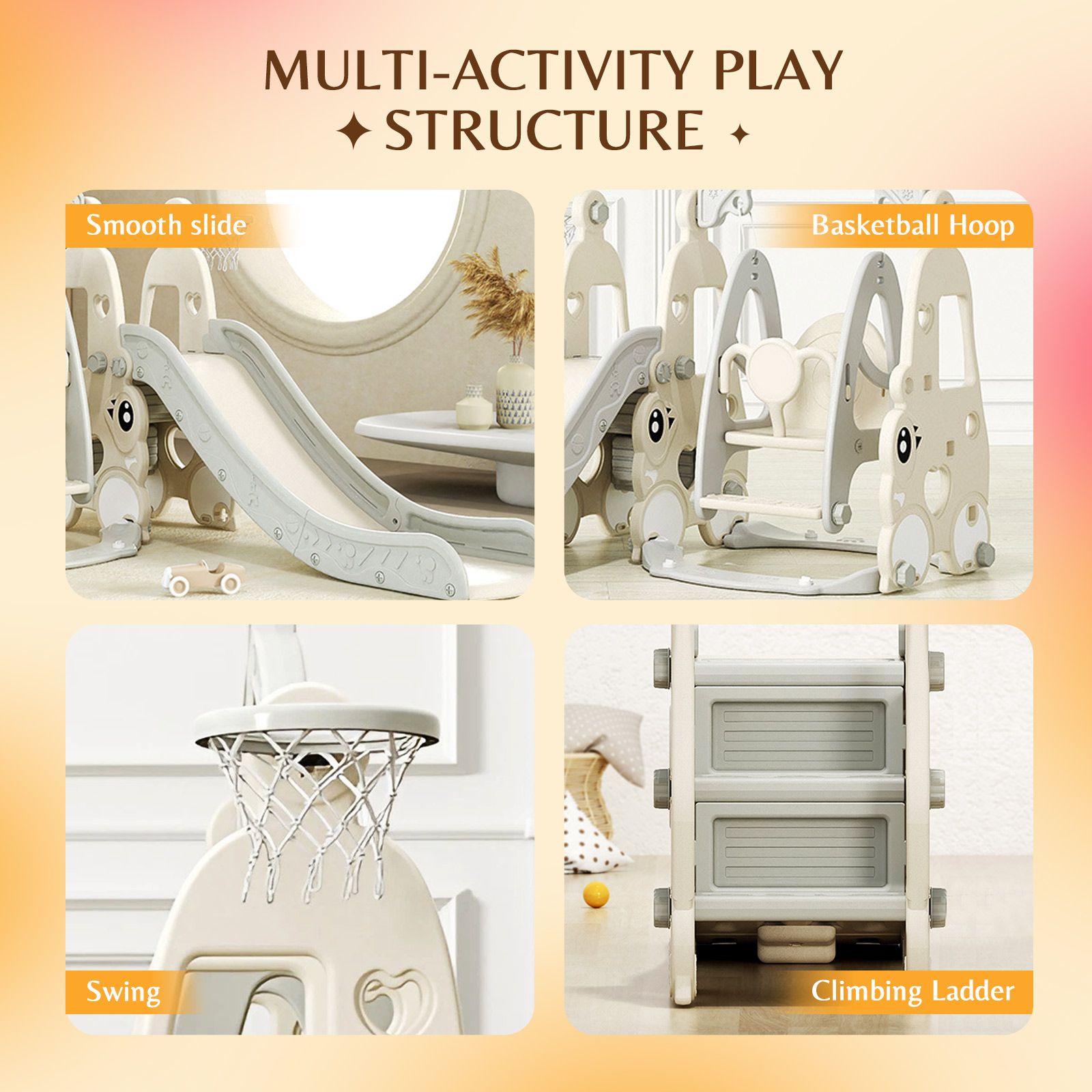 6 In 1 Slide Swing Set Freestanding Stairs Football Basketball Hoop ...