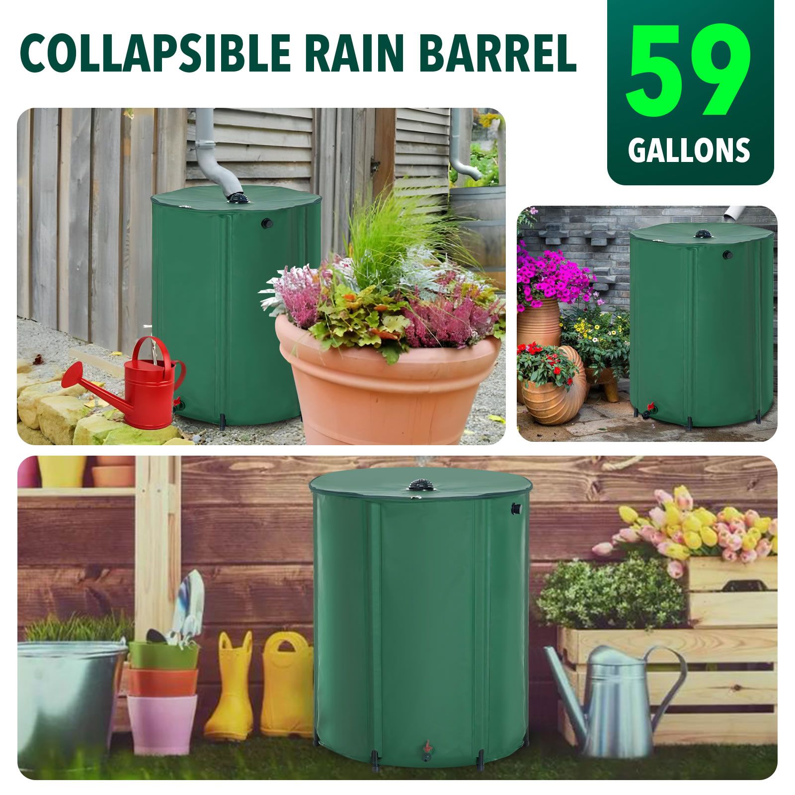 Rain Water Tank Barrel 225L Rainwater Collection System Collapsible ...