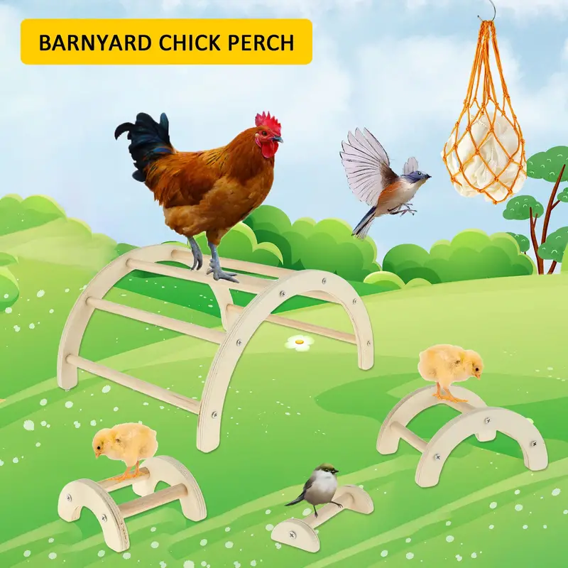 Chicken Perch Toys with Net Bag Strong Roosting Bar for Brooder Wooden ...
