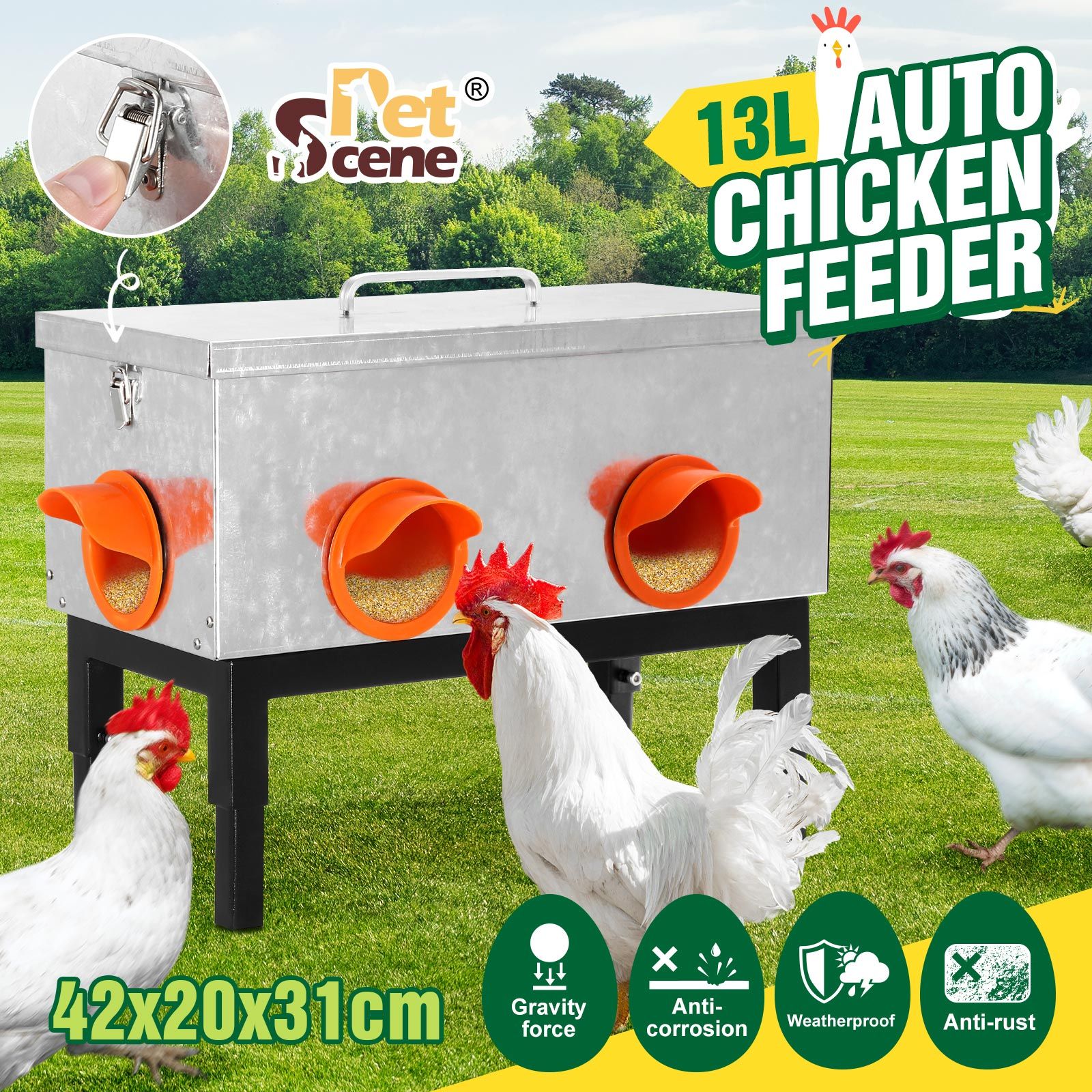 Auto Chicken Feeder 13L Automatic Coop Chook Hen Poultry Food Dispenser ...