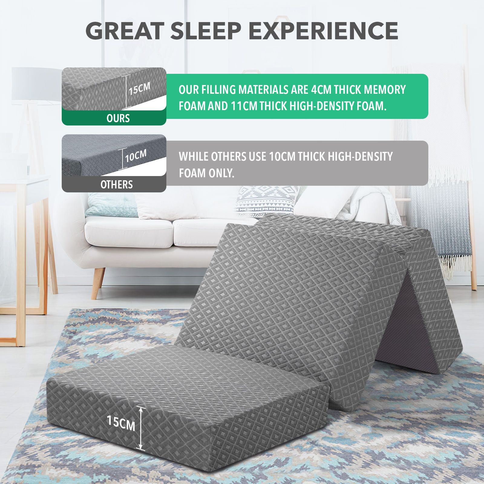 Folding Foam Mattress Sleeping Mat Portable Trifold Sofa Bed Camping ...