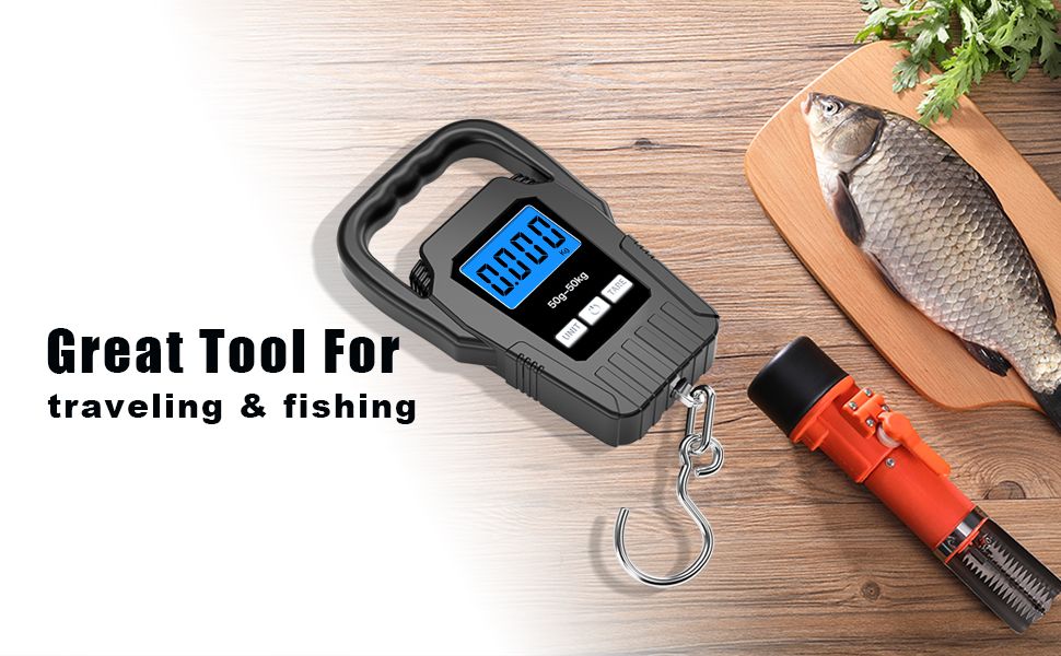 Digital Fish Scale Hanging Scale Fishing Scale,110lb/50kg Luggage Scale ...