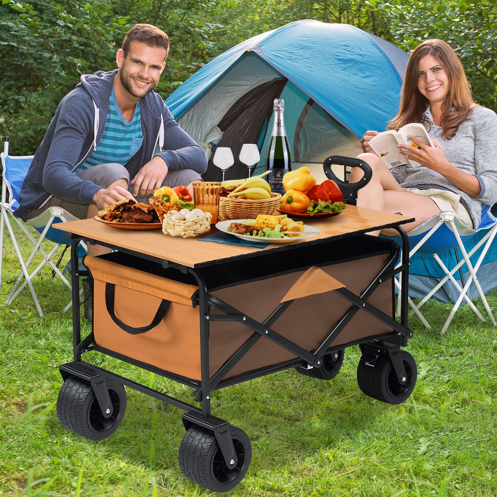 Folding Garden Trolley 150kg Trailer Cart Utility Wagon Barrow Beach ...