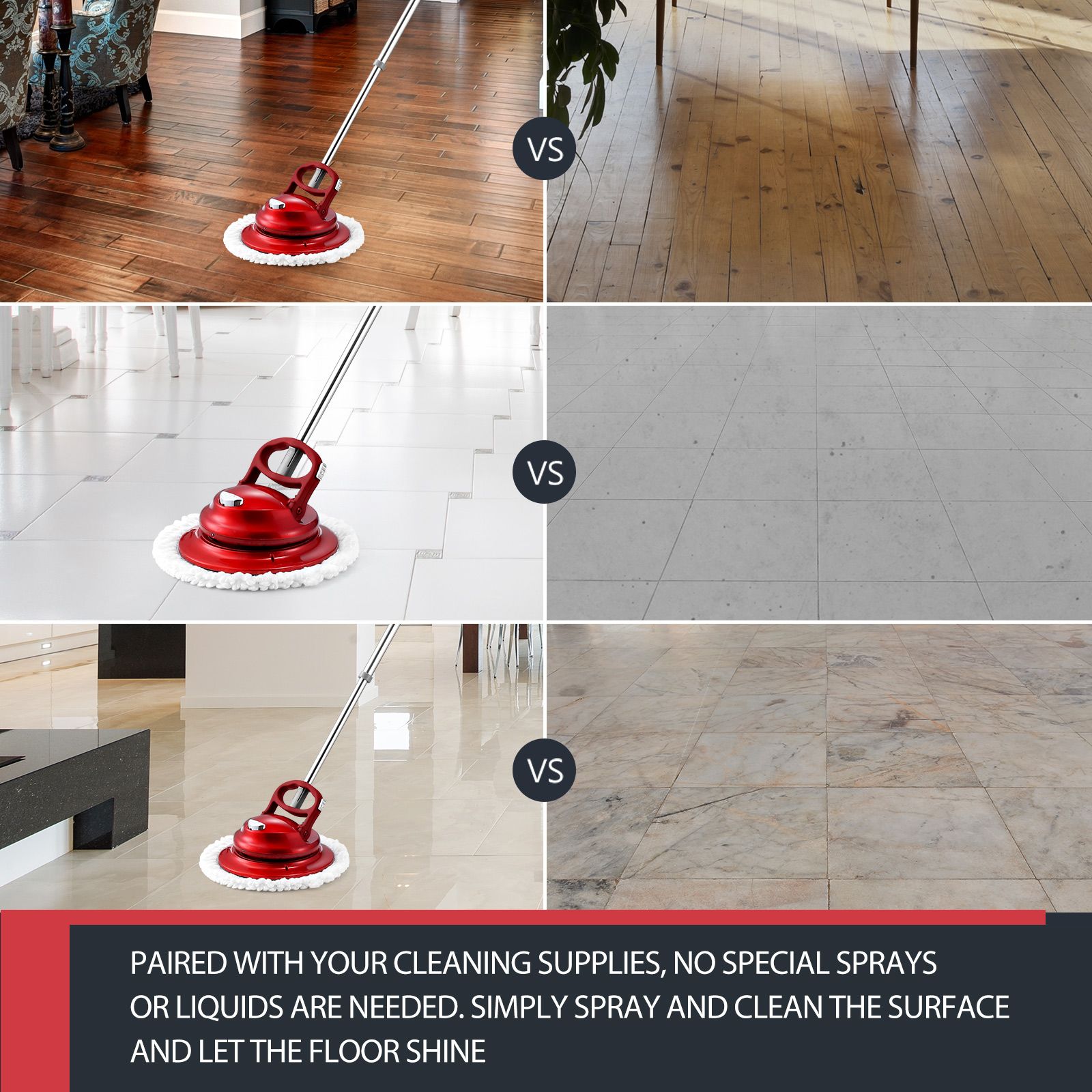 4 in 1 Floor Spin Mop Cordless Electric Spinning Cleaner Scrubber ...