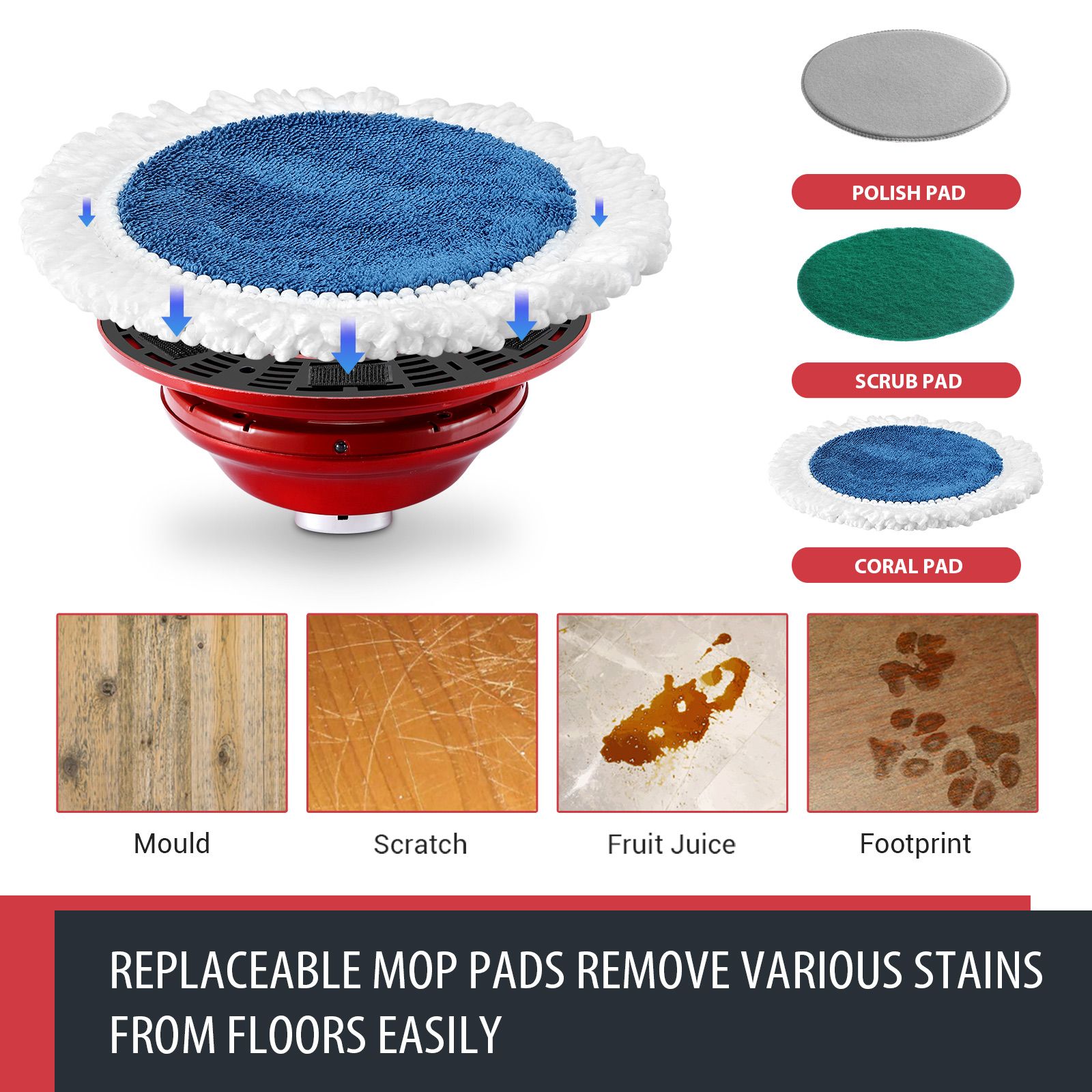 4 in 1 Floor Spin Mop Cordless Electric Spinning Cleaner Scrubber ...