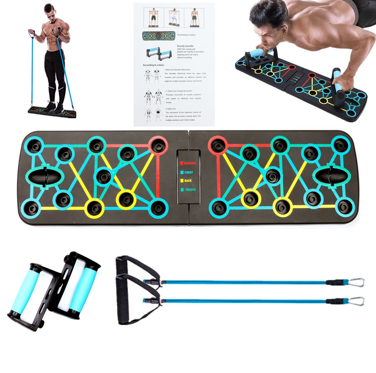 Push Up Board- Portable Home Multi-Function Foldable Push Up training board Bar Push Up Handles ...