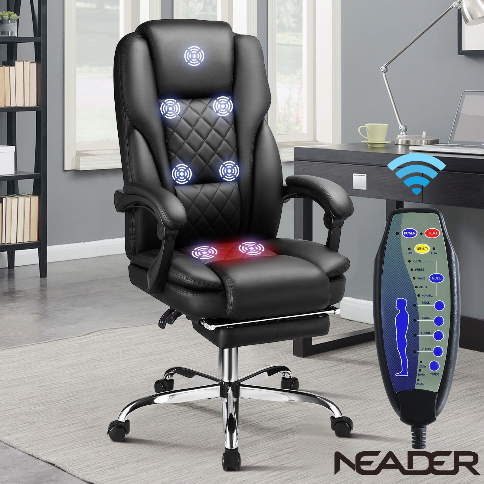 Massage Office Chair Heated Executive Computer Desk PU Leather Work ...