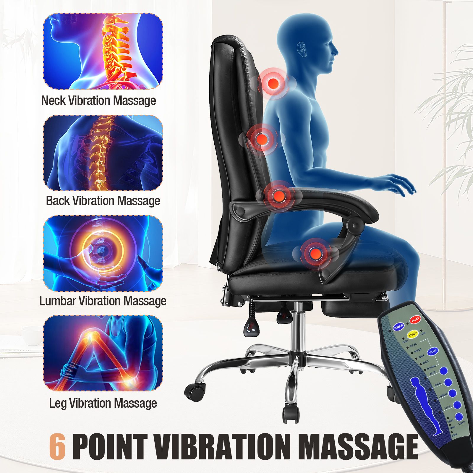 Massage Office Chair Heated Executive Computer Desk PU Leather Work ...
