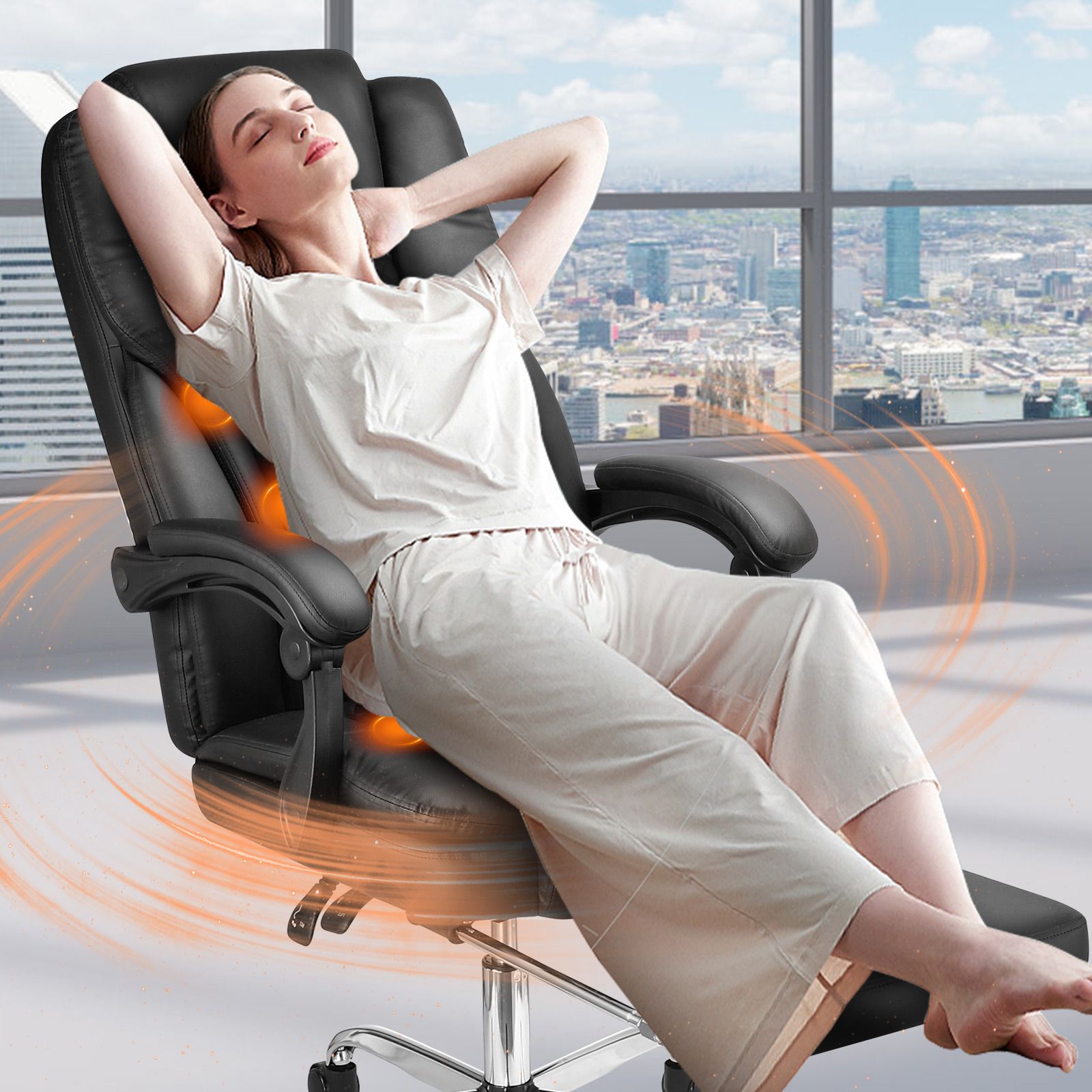 Massage Office Chair Heated Executive Computer Desk PU Leather Work ...
