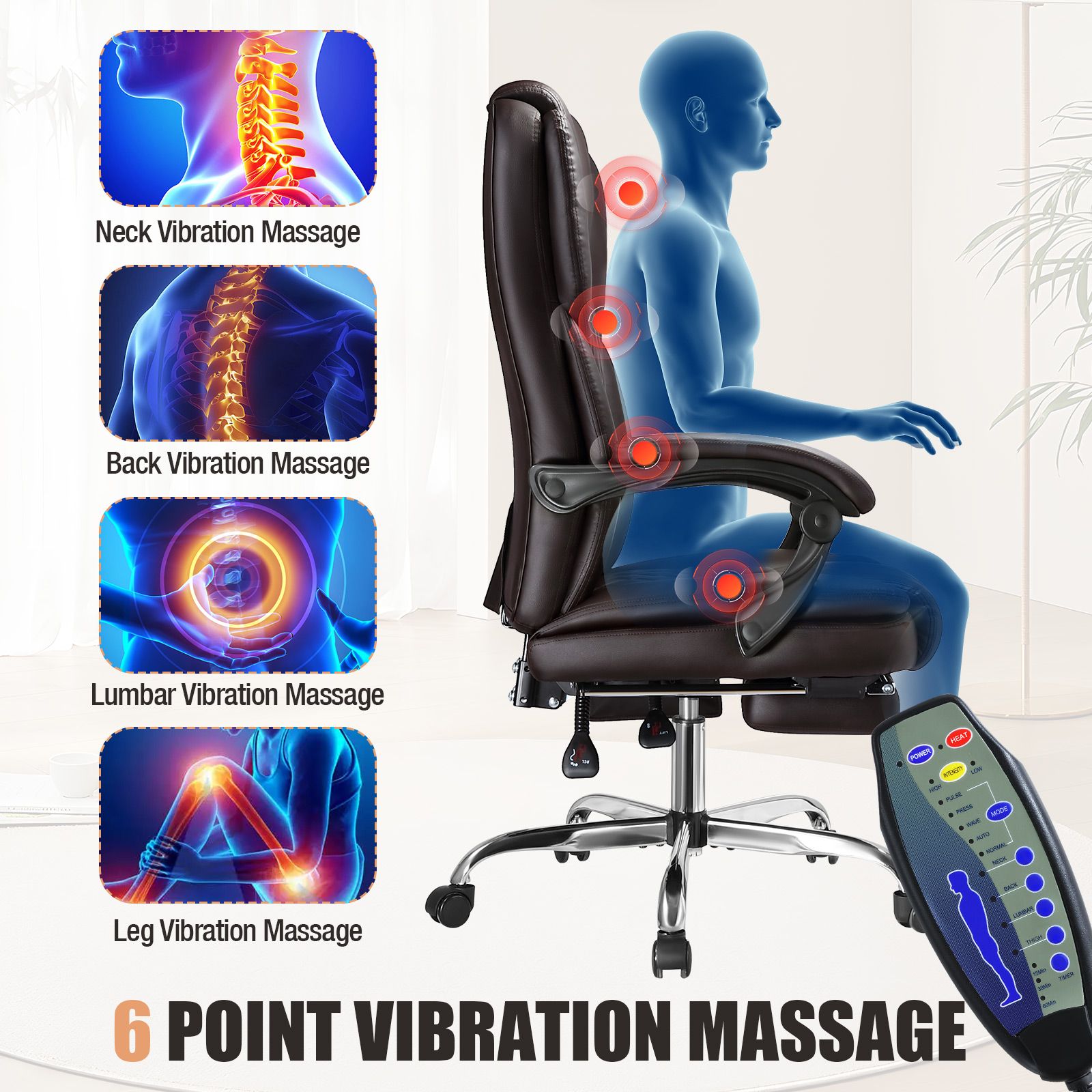 Office Chair Heated Massage Executive Computer Desk PU Leather Work ...
