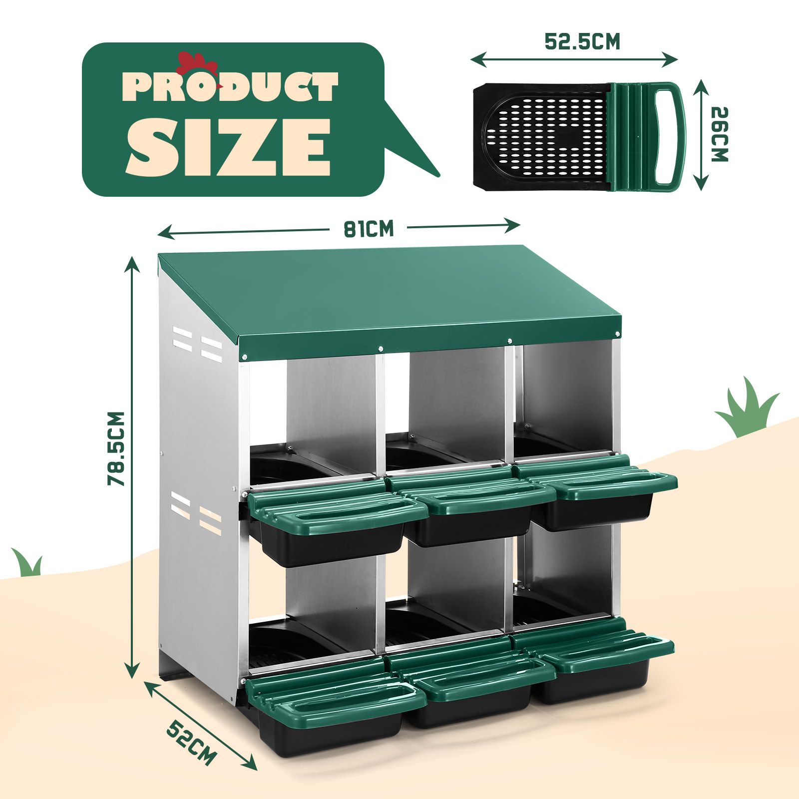 2 Layer 6 Hole Chicken Nesting Box Roll Away Hen Laying Boxes House ...