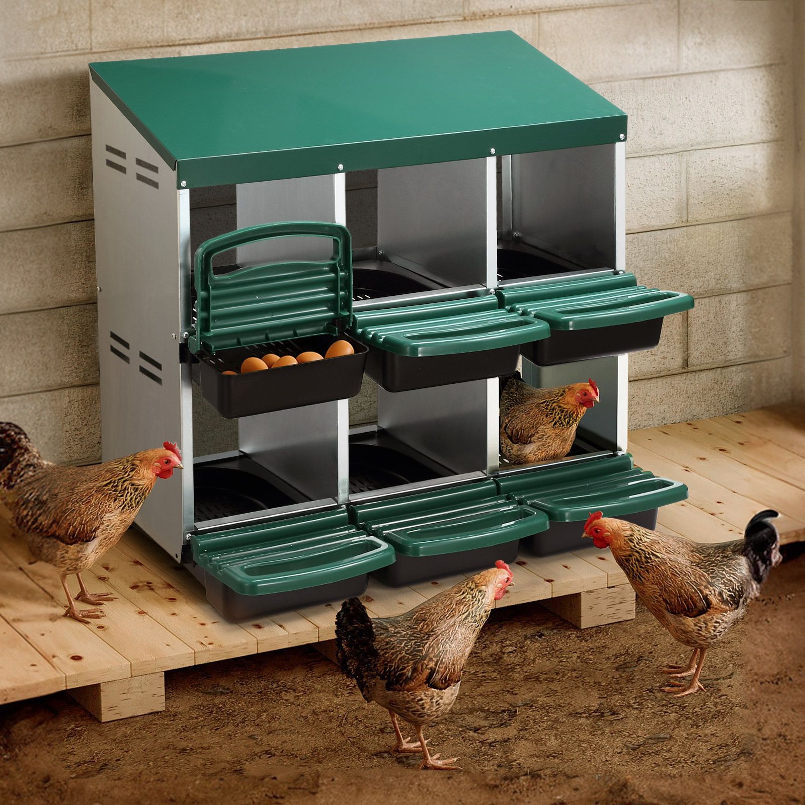 2 Layer 6 Hole Chicken Nesting Box Roll Away Hen Laying Boxes House ...