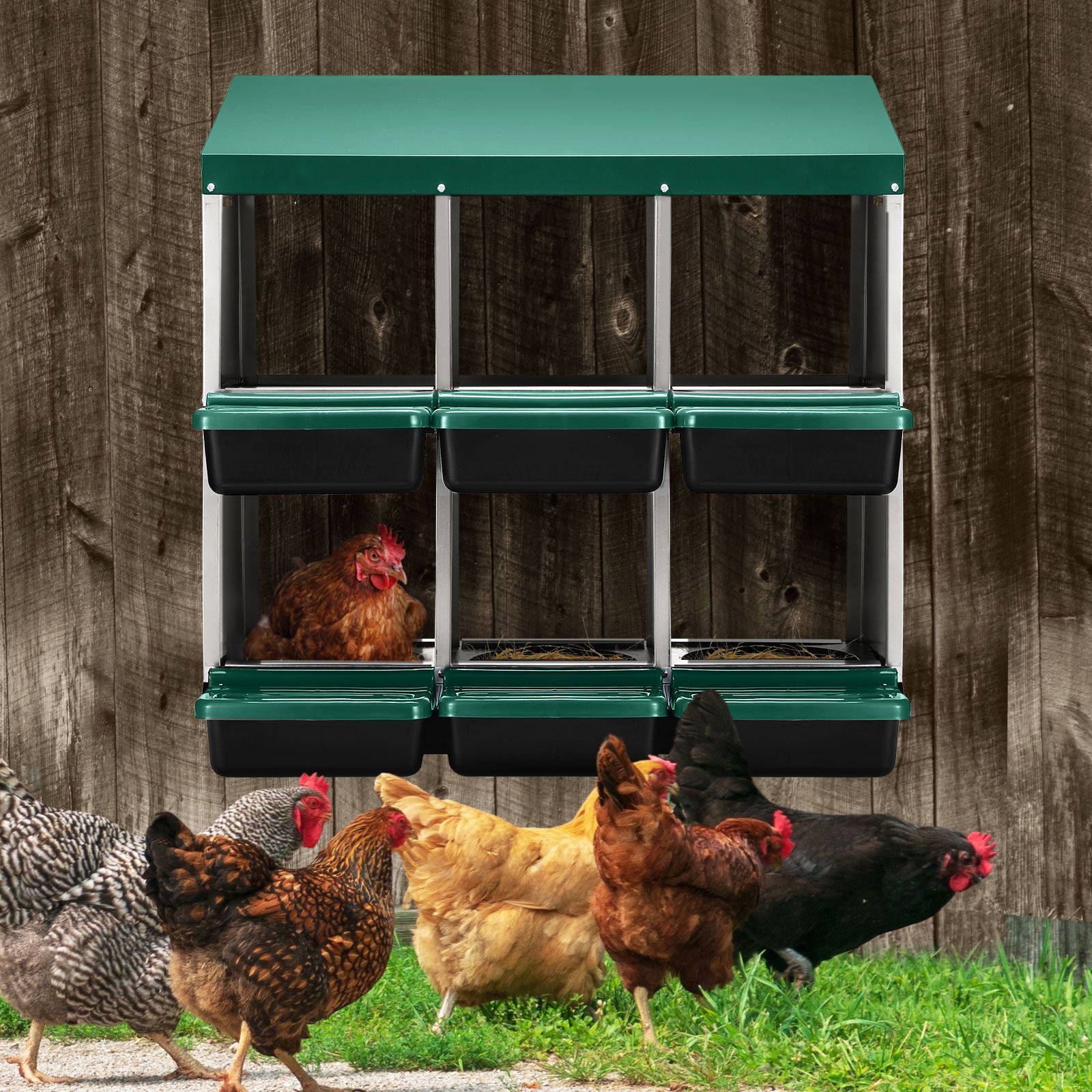 2 Layer 6 Hole Chicken Nesting Box Roll Away Hen Laying Boxes House ...