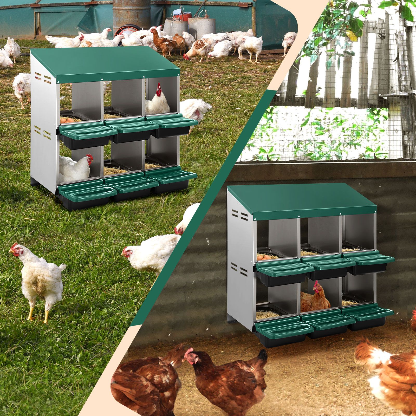 2 Layer 6 Hole Chicken Nesting Box Roll Away Hen Laying Boxes House ...