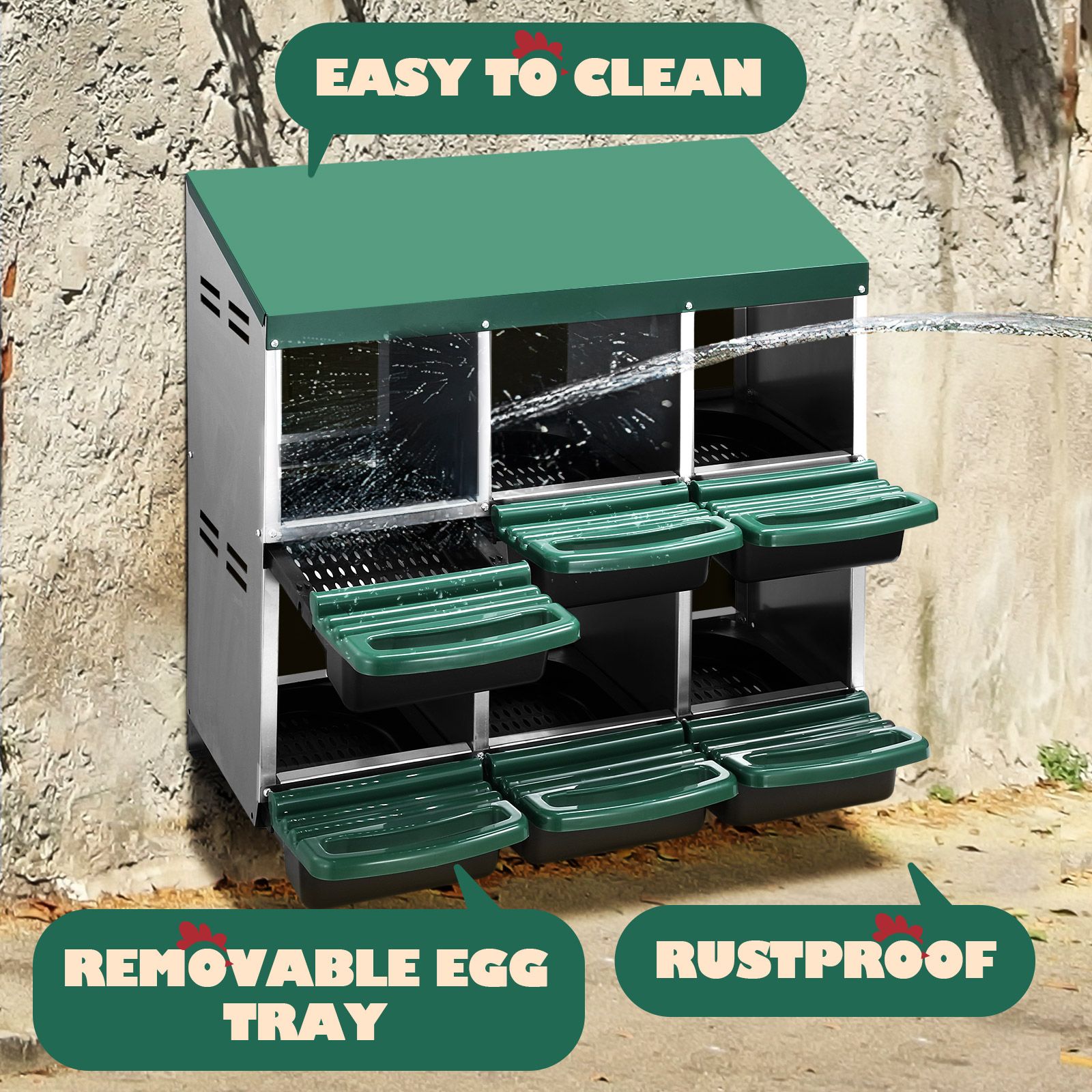 2 Layer 6 Hole Chicken Nesting Box Roll Away Hen Laying Boxes House ...