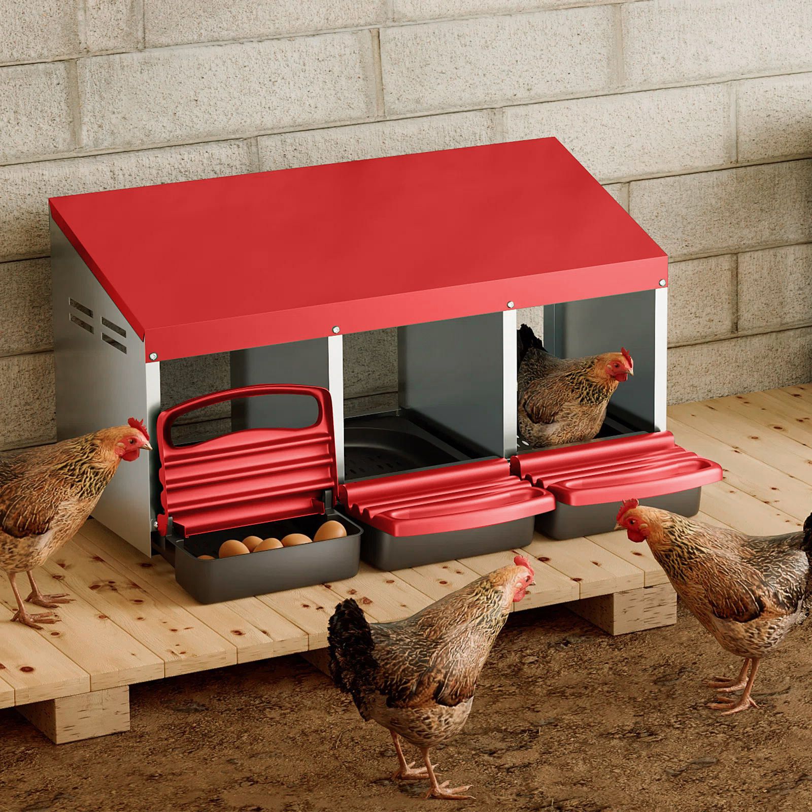 3 Hole Chicken Nesting Box Roll Away Hen Chook Laying Nest Boxes House ...