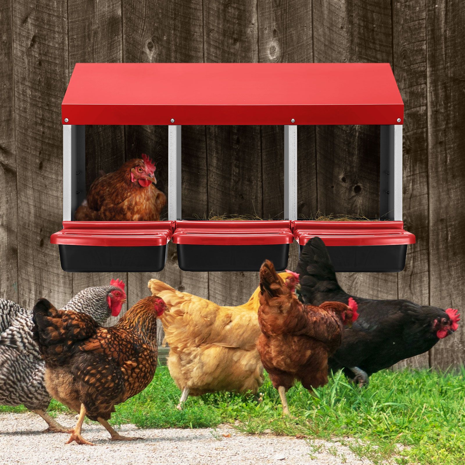 3 Hole Chicken Nesting Box Roll Away Hen Chook Laying Nest Boxes House ...