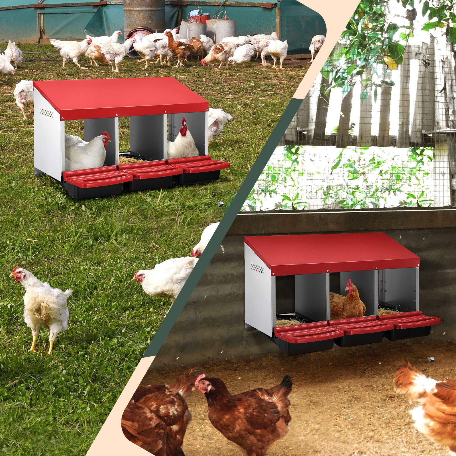 3 Hole Chicken Nesting Box Roll Away Hen Chook Laying Nest Boxes House Coop Roost Perch Poultry ...