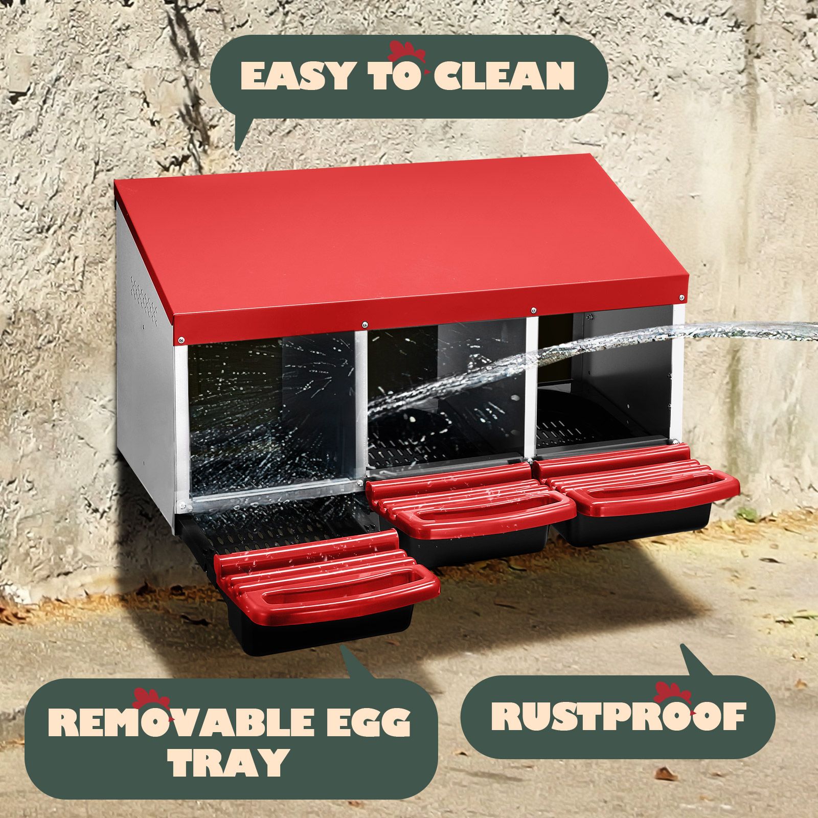 3 Hole Chicken Nesting Box Roll Away Hen Chook Laying Nest Boxes House Coop Roost Perch Poultry ...