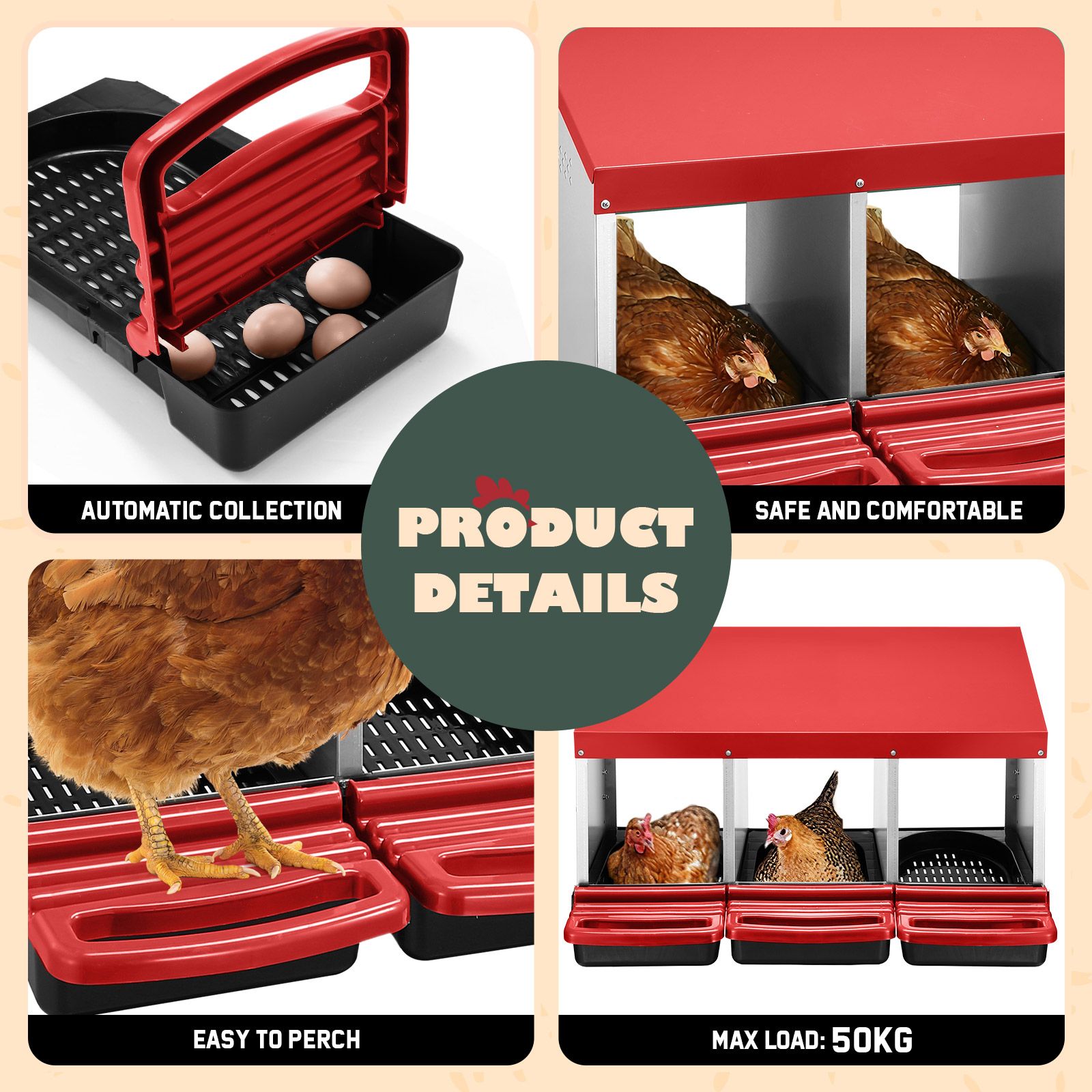 3 Hole Chicken Nesting Box Roll Away Hen Chook Laying Nest Boxes House ...
