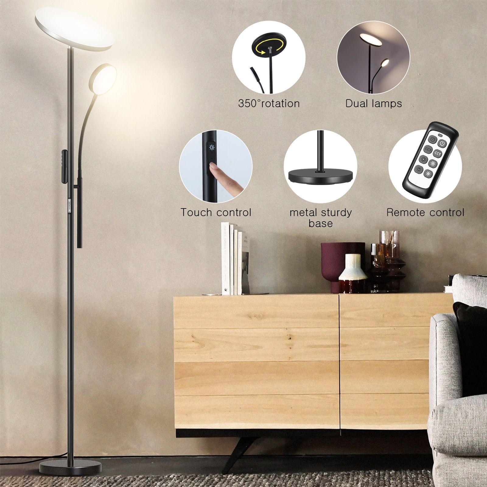 LED Floor Lamp Reading Lights 2 Heads Standing Minimalist Arc ...