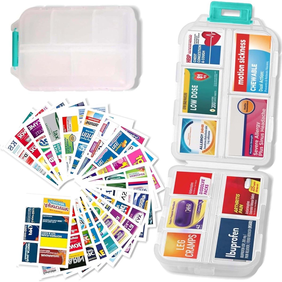 Pill Organizer with Medicine Labels Travel Daily Pill Container Mini ...