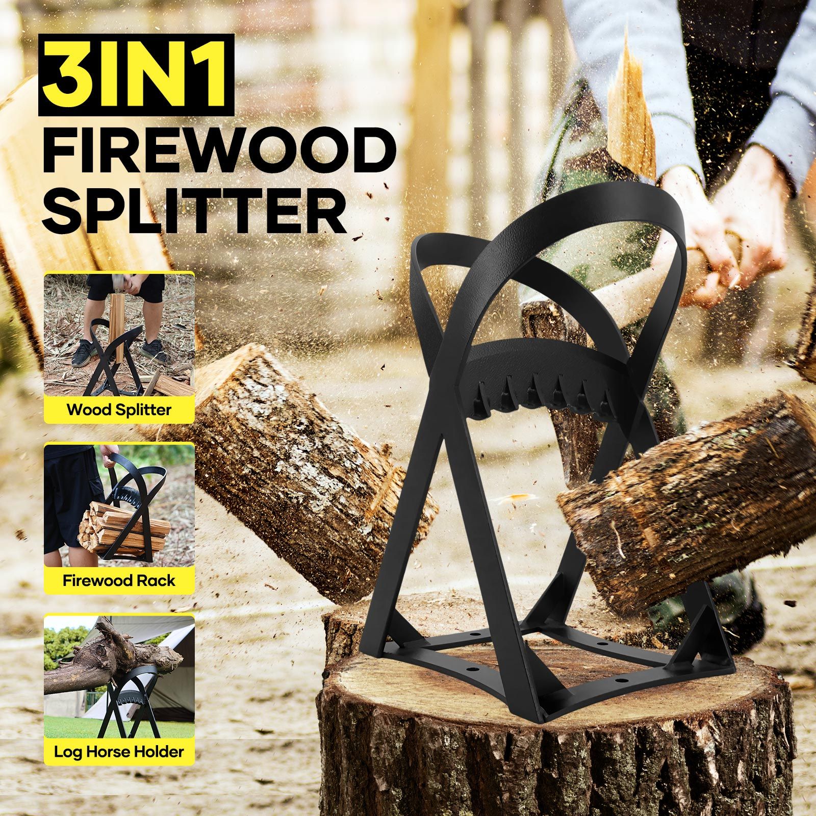 Firewood Splitter 3-in-1 Manual Log Horse Wood Splitting Cutter Holder ...
