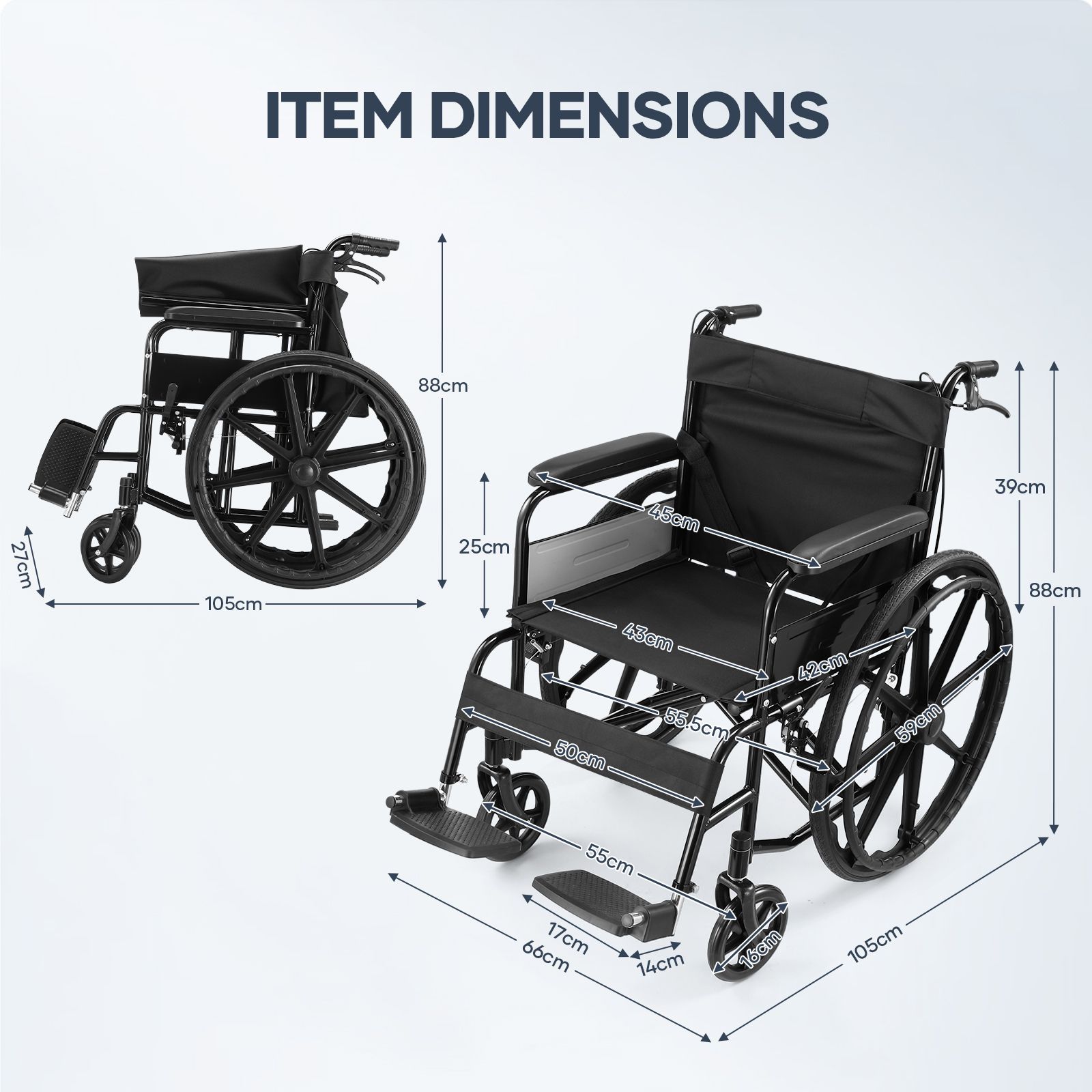 24 Inch Folding Wheelchair Mobility Disability Aid Travel Portable ...