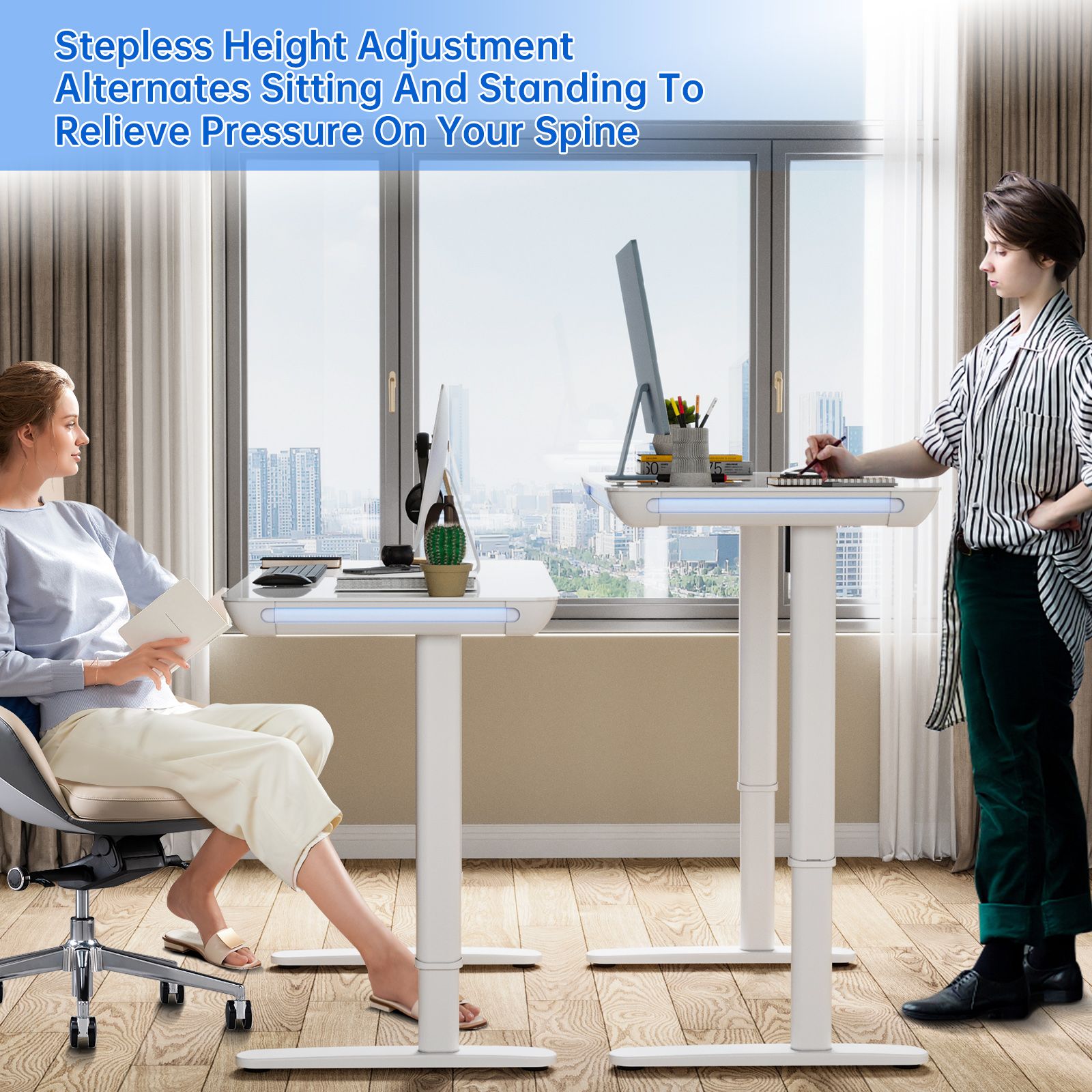 Electric Standing Desk Sit Stand Up Computer Table Height Adjustable ...