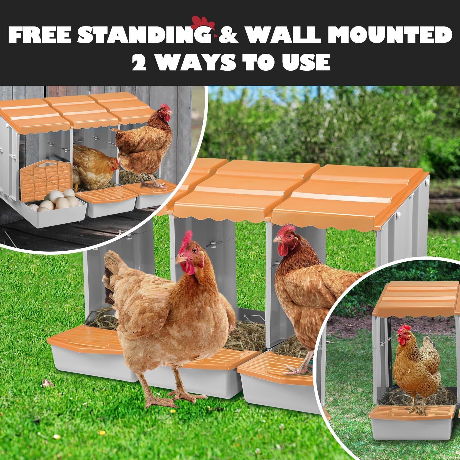 3 Hole Chicken Nesting Box Hen Chook Roll Away Modular Laying Boxes ...