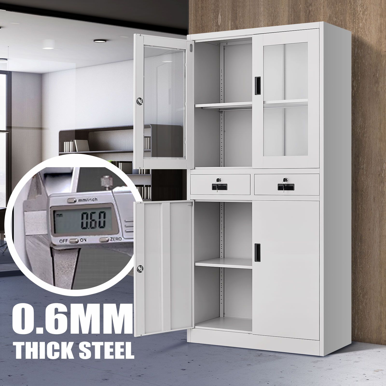 185cm Steel File Cabinet Lockable Drawer Filing Storage Shelves ...