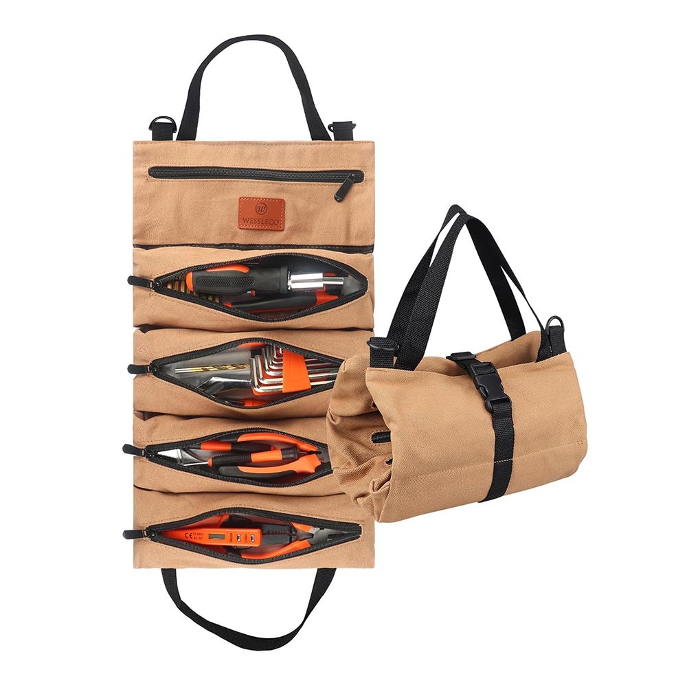Roll Up Tool Bag, Multi-Purpose Tool Roll Organize, 5 Zippered Tool ...
