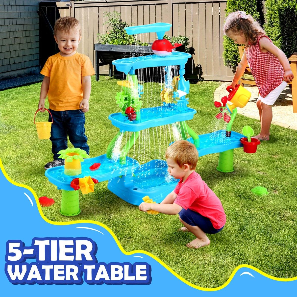 Sand Water Play Table 5 Tier Waterfall Pool Toys Sandpit Education ...