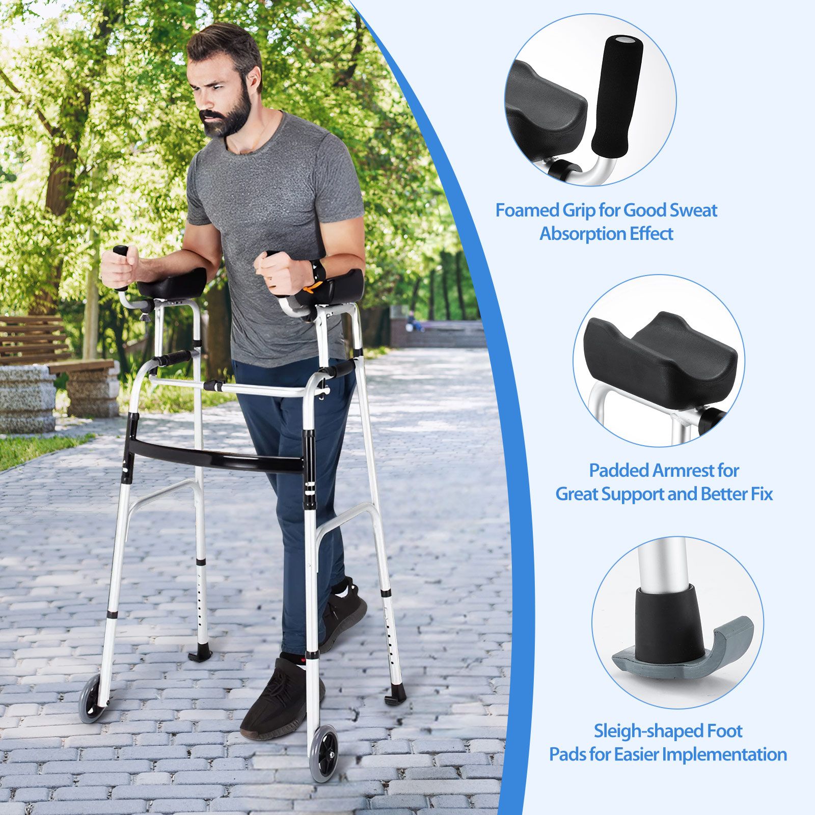 2in1 Folding Walker Medical Aid Elderly Mobility Walking Height Arm ...