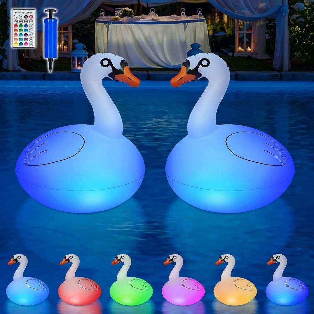 Solar inflatable Swan Floating Pool Ball Lights RGB Swan Waterproof ...