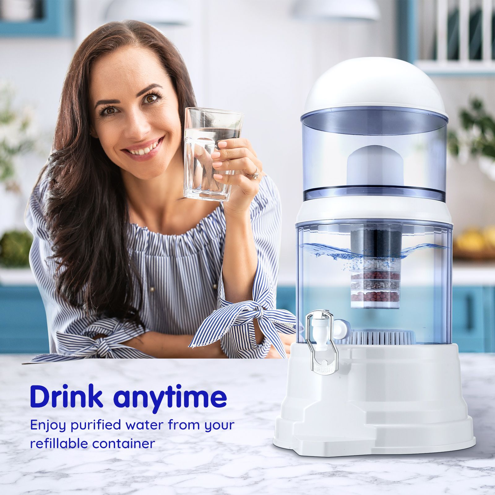 8 Stages Water Filter 16L Filtration Dispenser Countertop Home Office ...