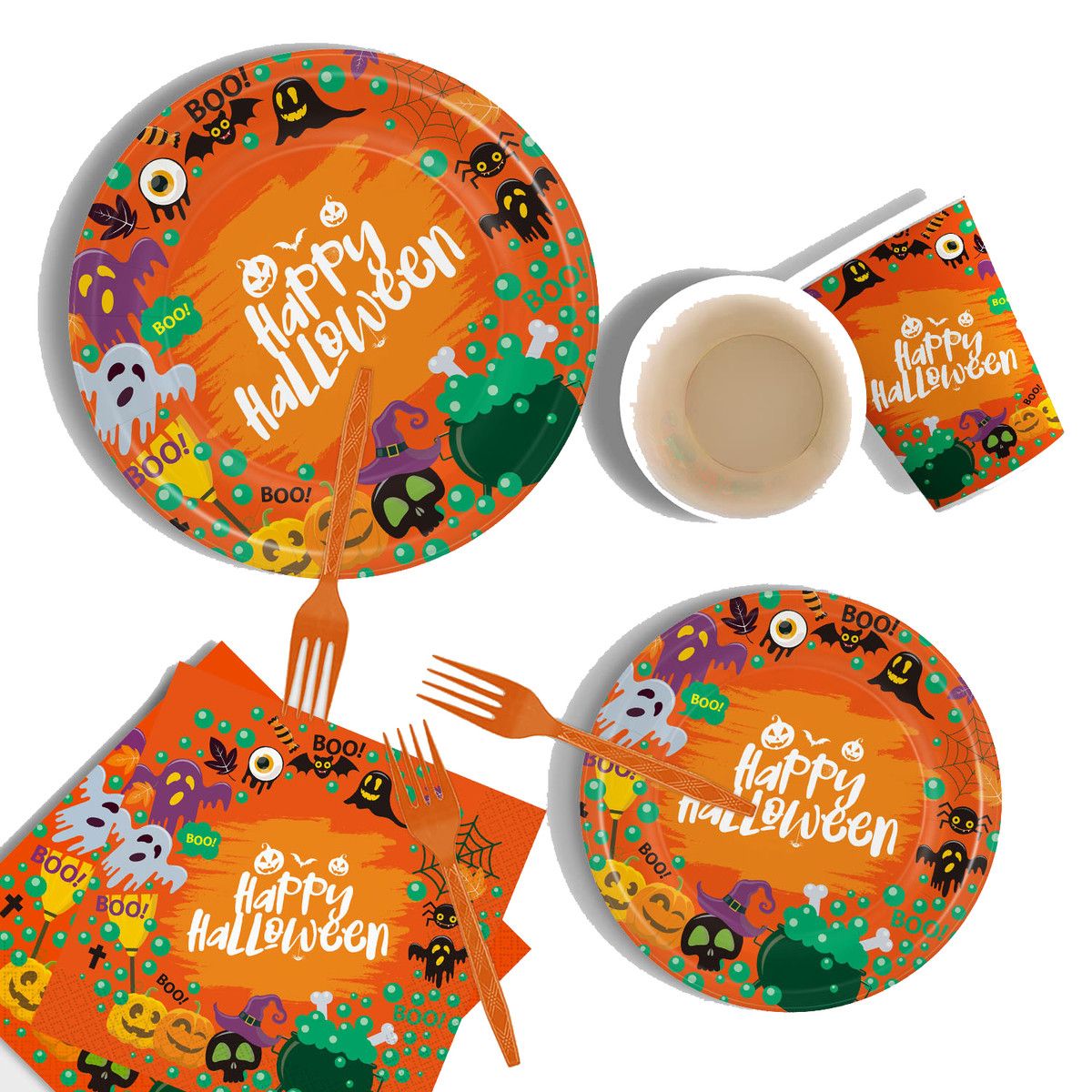 60 Piece Halloween Tableware Set Orange Disposable Party Supplies ...
