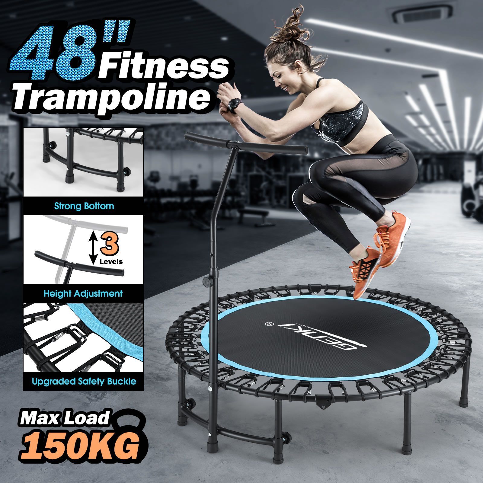 Genki Mini Trampoline Foldable Rebounder Jumping Rebounding Exercise ...