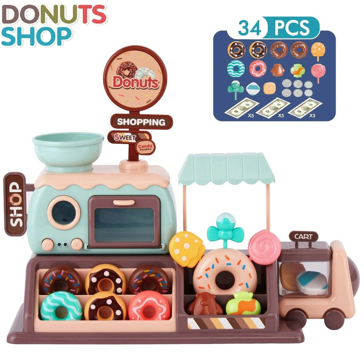34pcs Pretend Play Donut Oven Toy Educational Interactive Sweets Shop ...