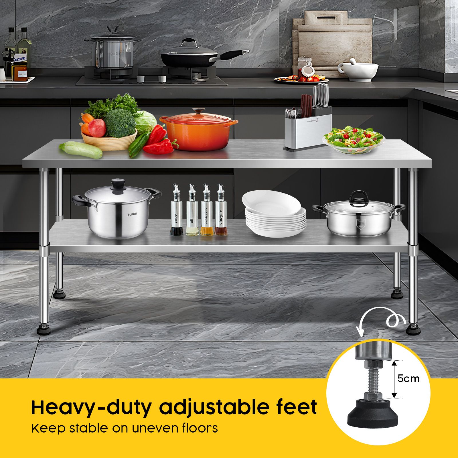 Stainless Steel Kitchen Bench Workbench Island Food Prep Table ...