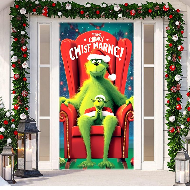 90x200cm Grinch Christmas Decorations Grinch Door Cover Merry Grinchmas ...