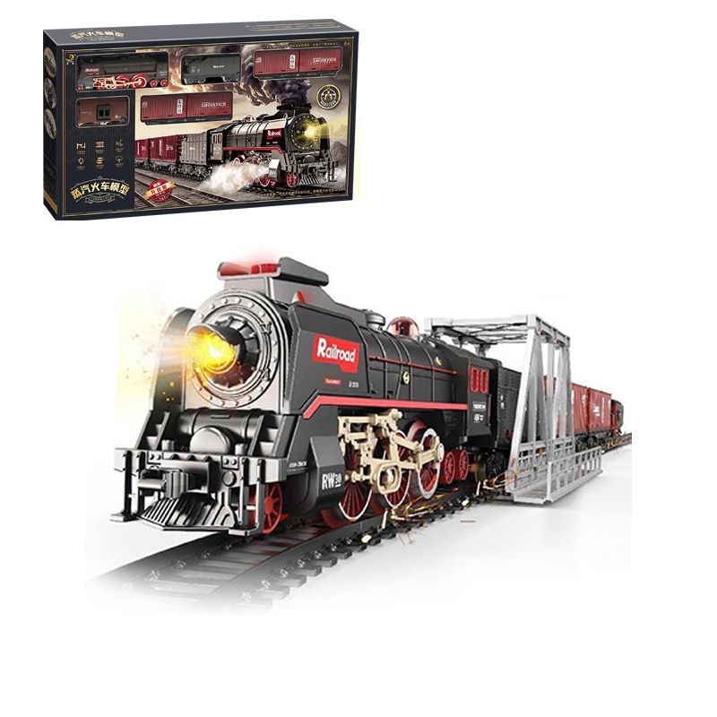 Steam Train Set Electric Metal Alloy Locomotive Glowing Cars Light ...