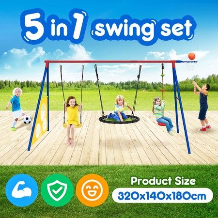 Outdoor Kids Swing Set Toys 5in1 Playset Basketball Hoop Football Goal ...