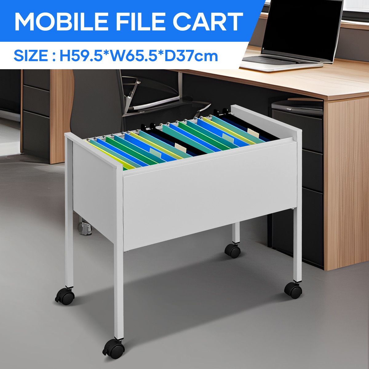 Steel File Folder Holder Trolley Office White Metal Filing Storage ...