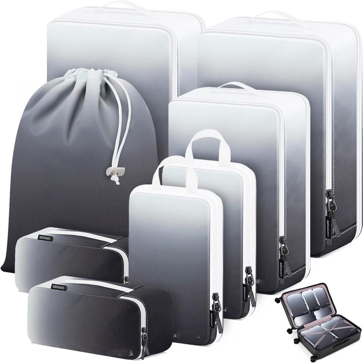 8 Set Compression Packing Cubes Travel - Maximize Space In Luggage With ...