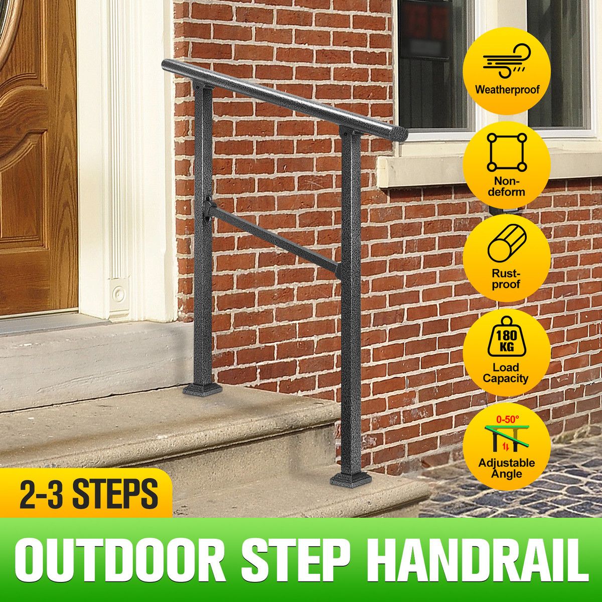 Stair Handrail Railings 2 to 3 Steps Black Metal Adjustable Safety ...